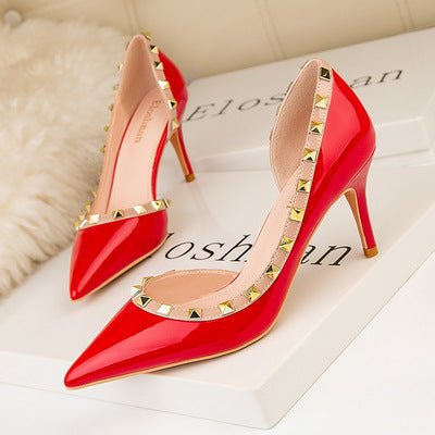 Rivets Office Side Cut-Outs Pointed Toe High Heels – Elkaliy