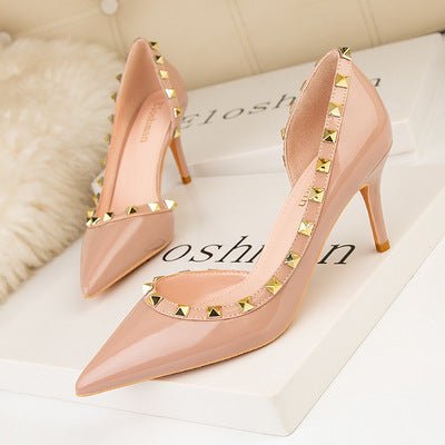 Rivets Office Side Cut-Outs Pointed Toe High Heels – Elkaliy