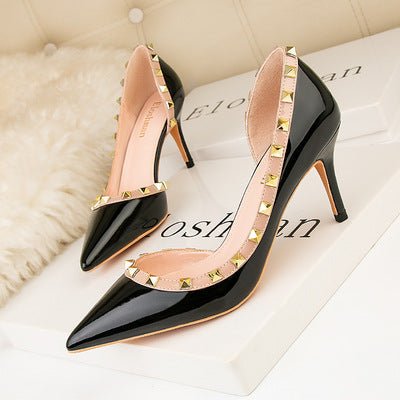 Rivets Office Side Cut-Outs Pointed Toe High Heels – Elkaliy